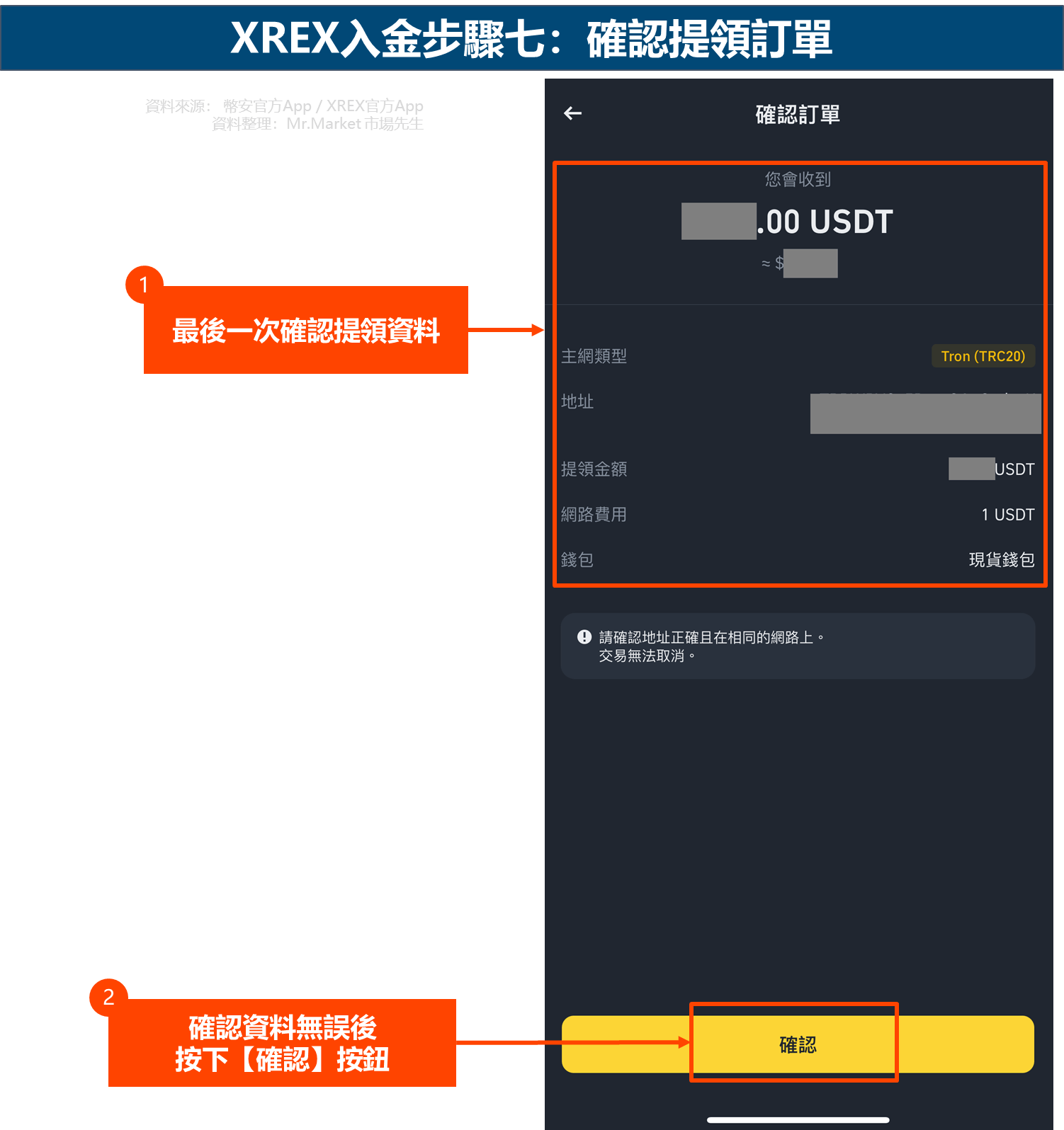 XREX入金操作步驟完整圖解教學：以幣安交易所轉帳到XREX為例 - Mr.Market市場先生